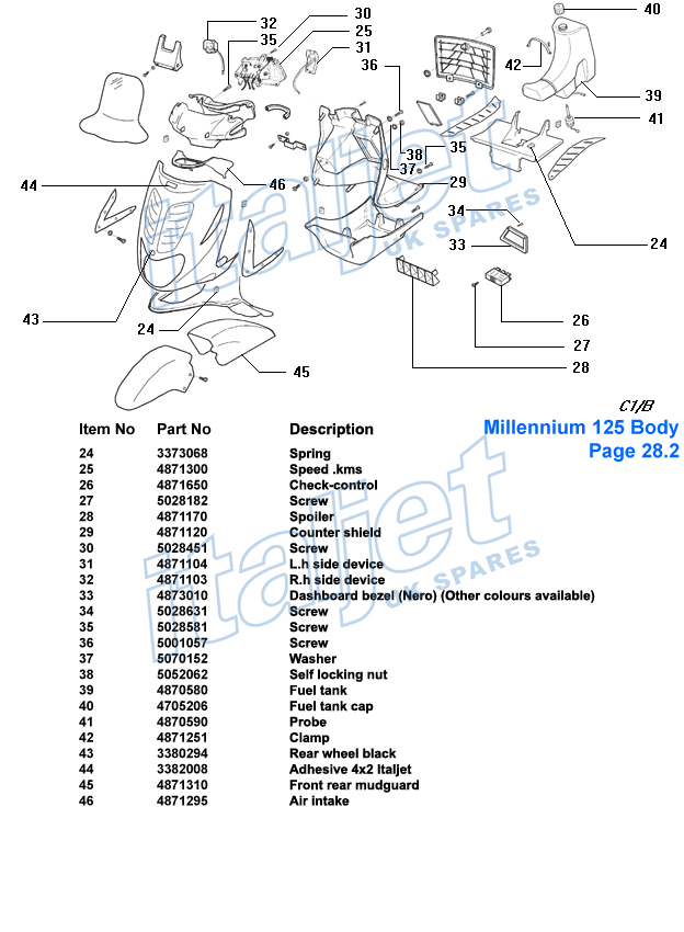 Front Shield Plastics 2 Parts Diagrams - Italjet UK Spares