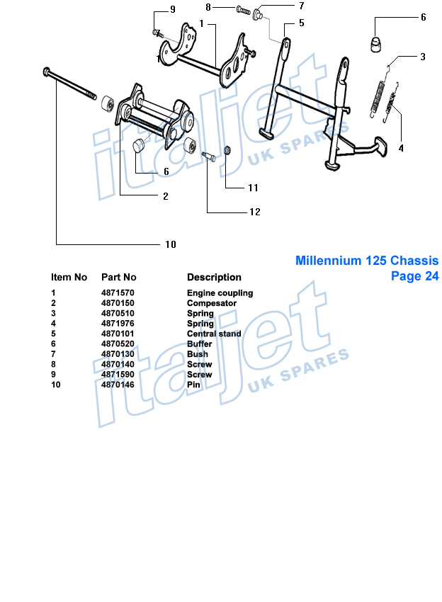 Engine Swing Arm - Centre Stand Parts Diagrams - Italjet UK Spares